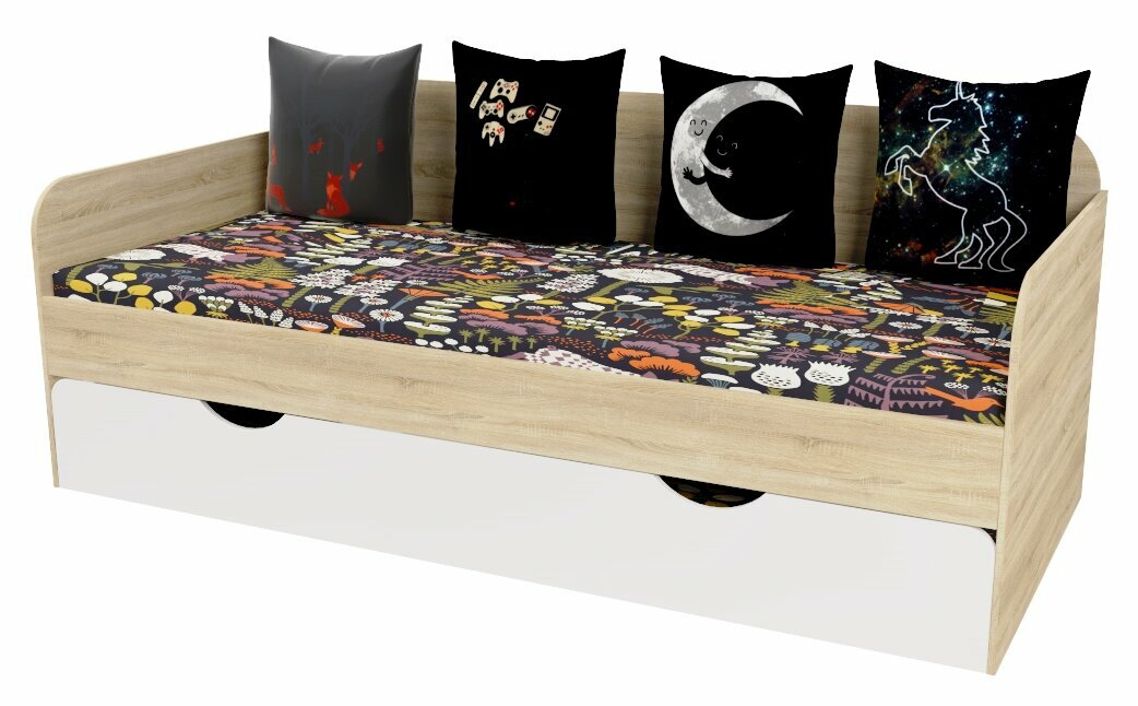 Кровать Двушка (дуб сонома+белый). Верх 190х90, низ 180х80