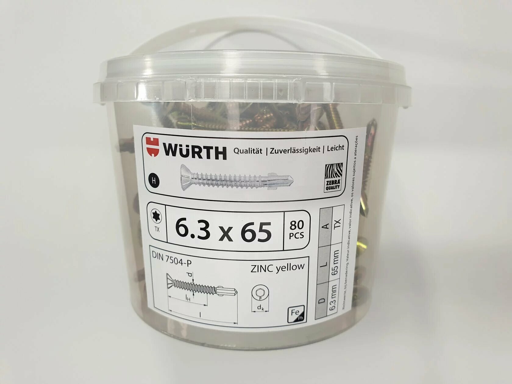 Саморез DIN 7504-P 6.3x65 (80 pcs) для креплении дерева к металлическим подконструкциям WURTH, Германия