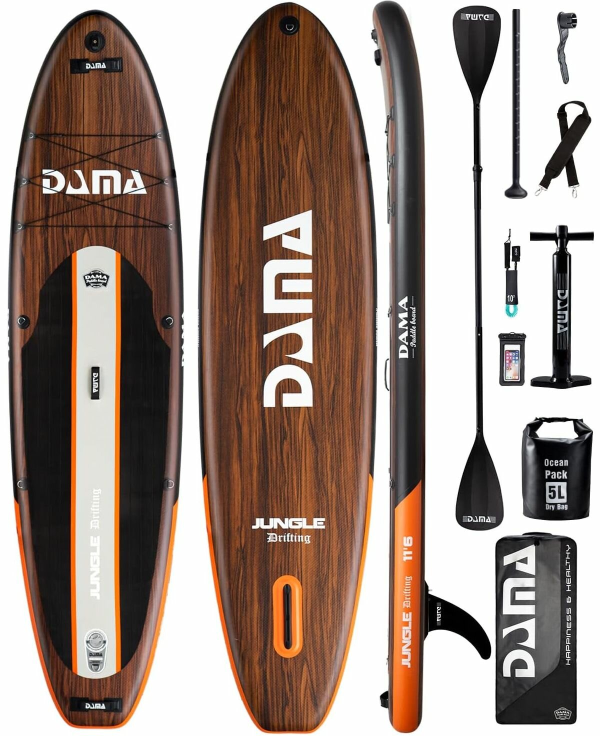 SUP-доска надувная DAMA Jungle DRIFTING STD 11,6" 350*86*15 см / Сапборд для серфинга и отдыха на воде