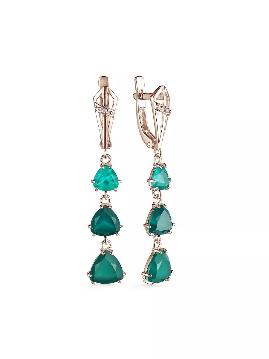 Серьги, красное золото, 585 проба, бриллиант, агат