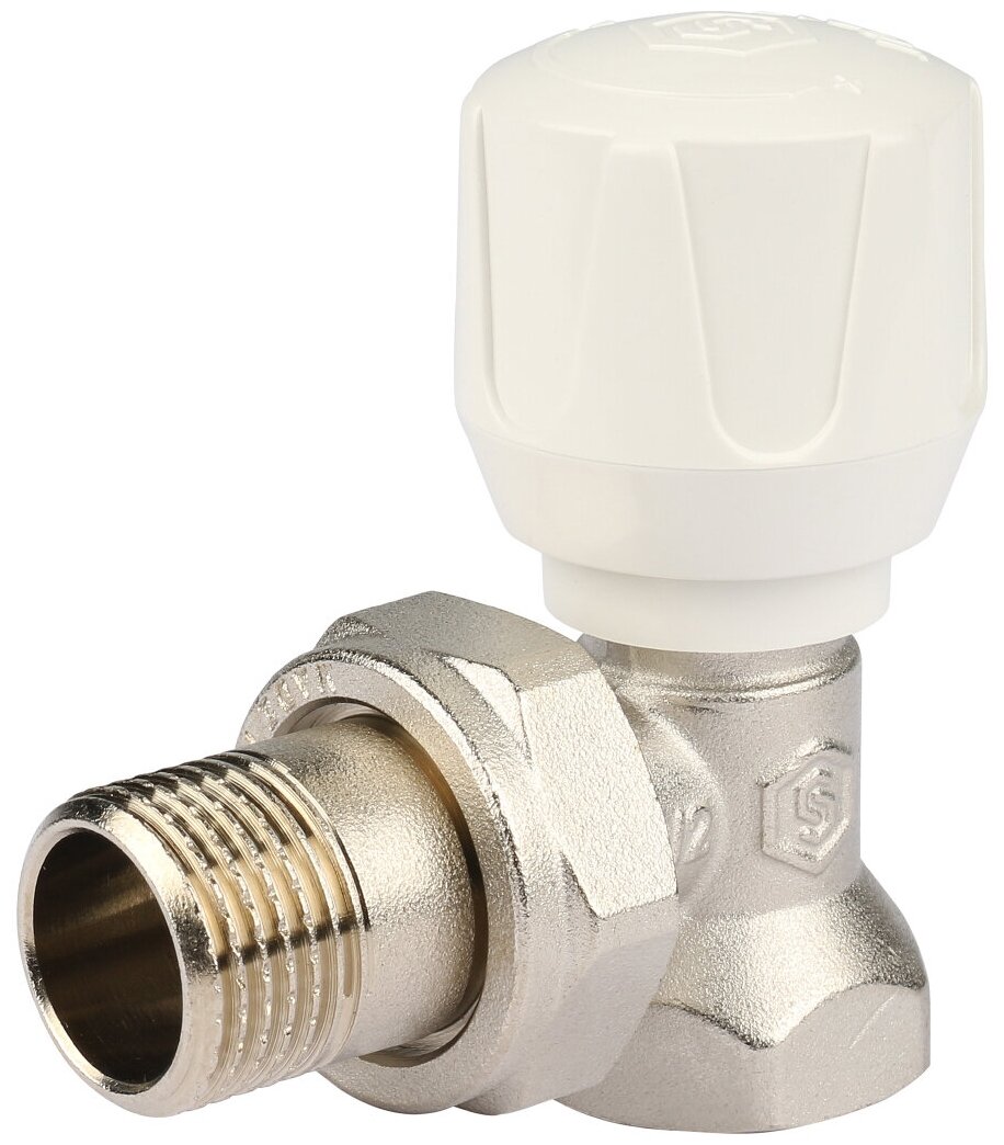 Клапан терморегулирующий для радиатора, вентиль с американкой STOUT SVR-2102-000015 1 шт. 1/2 угловой никелированный