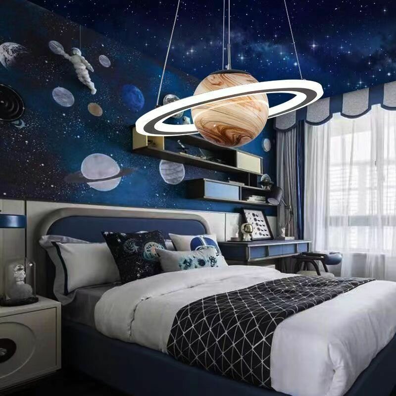 Потолочное оформление в стиле планет для детской комнаты