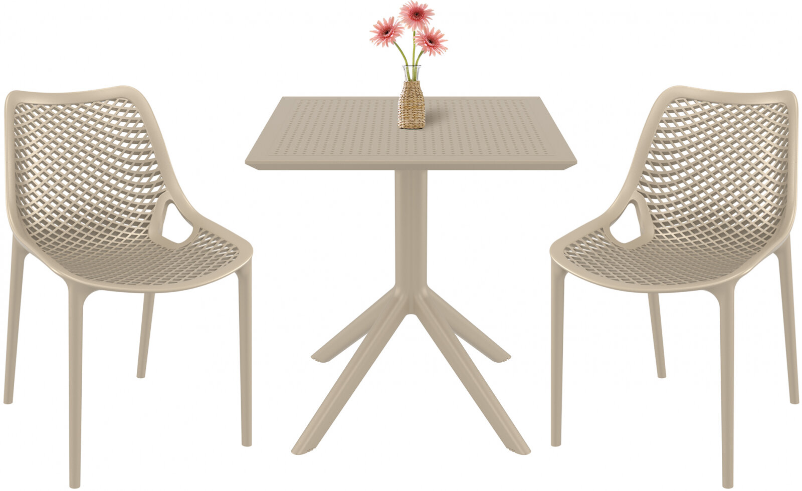 Комплект садовой обеденной мебели Siesta Sky 70 Air, стол 70х70 см и 2 стула, цвет бежевый, Турция