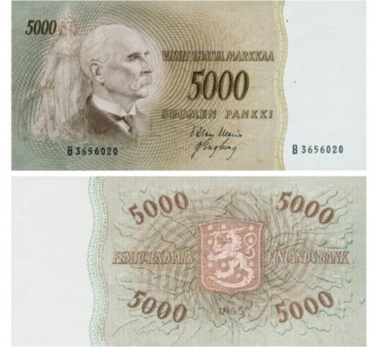 5000 марок 1955 Финляндия, сувенирная копия, банкноты и купюры редкие коллекционные
