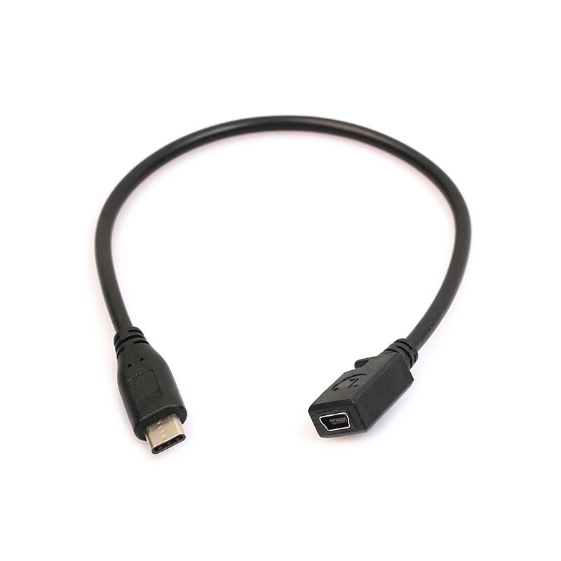 Кабель USB Type-C на Mini USB, черный, 25 см Straight