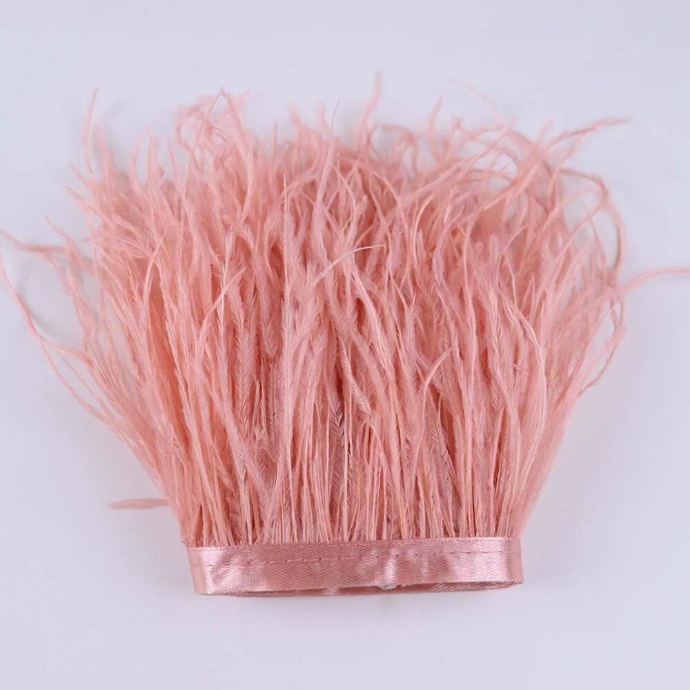 Лента с бахромой из страусиных перьев 8-10 см, 52 цвета Розовый, powder pink