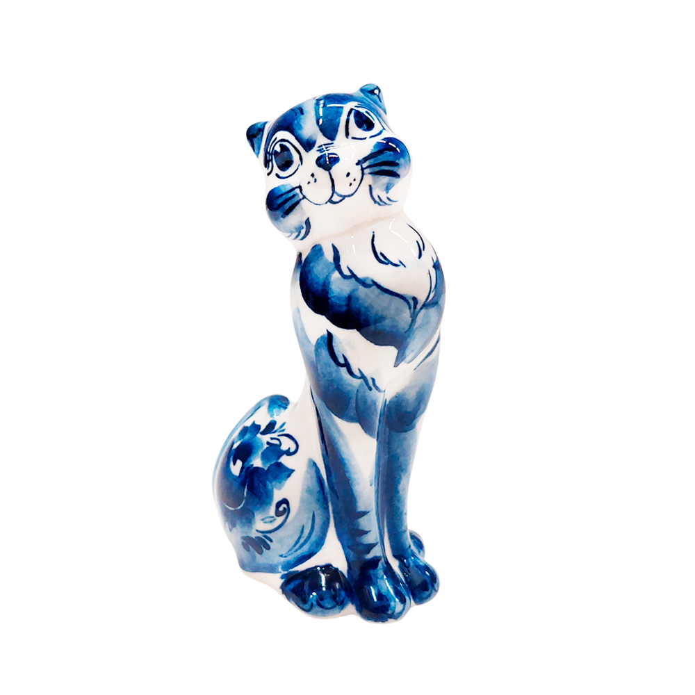 Фарфоровая фигурка ручной работы "Кошка Маруся", гжель