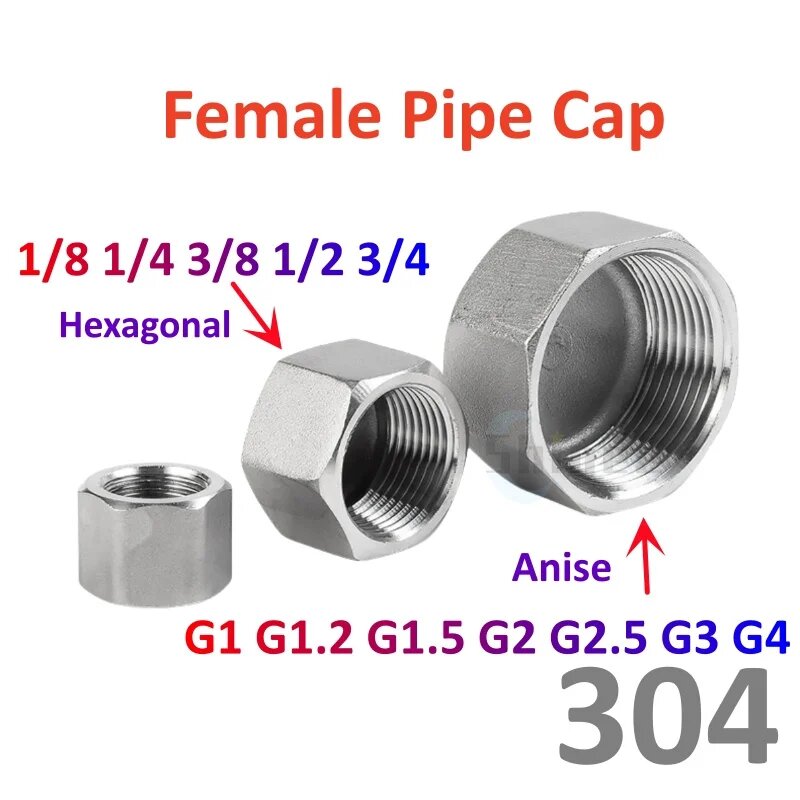 Фитинги из нержавеющей стали 304 1/8" 1/4" 3/8" 1/2" 3/4" 1" G1.2 BSP 3l4 BSP, 1 PCS, Female Cap