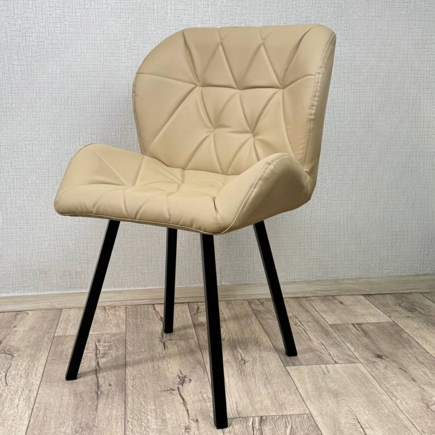 Стул для мастера мягкий со спинкой, большой, Ракушка, экокожа, на ножках, темно-бежевый