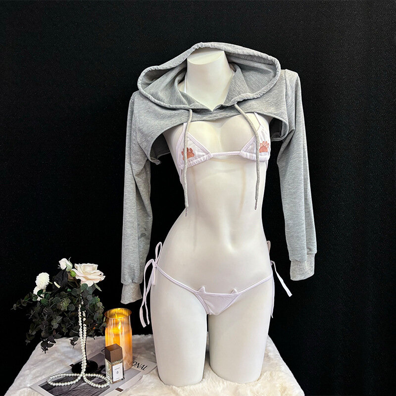 Женское белье COS, сексуальное, повседневное, черно-белое, ультракороткое, с капюшоном