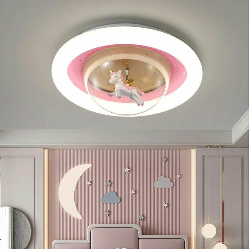 Мультяшный Розовый Креативный Потолочный Светильник С Единорогом. Светодиодное Освещение Для Украшения Дома. Подходит Для Спален Девочек И Детских Комнат.