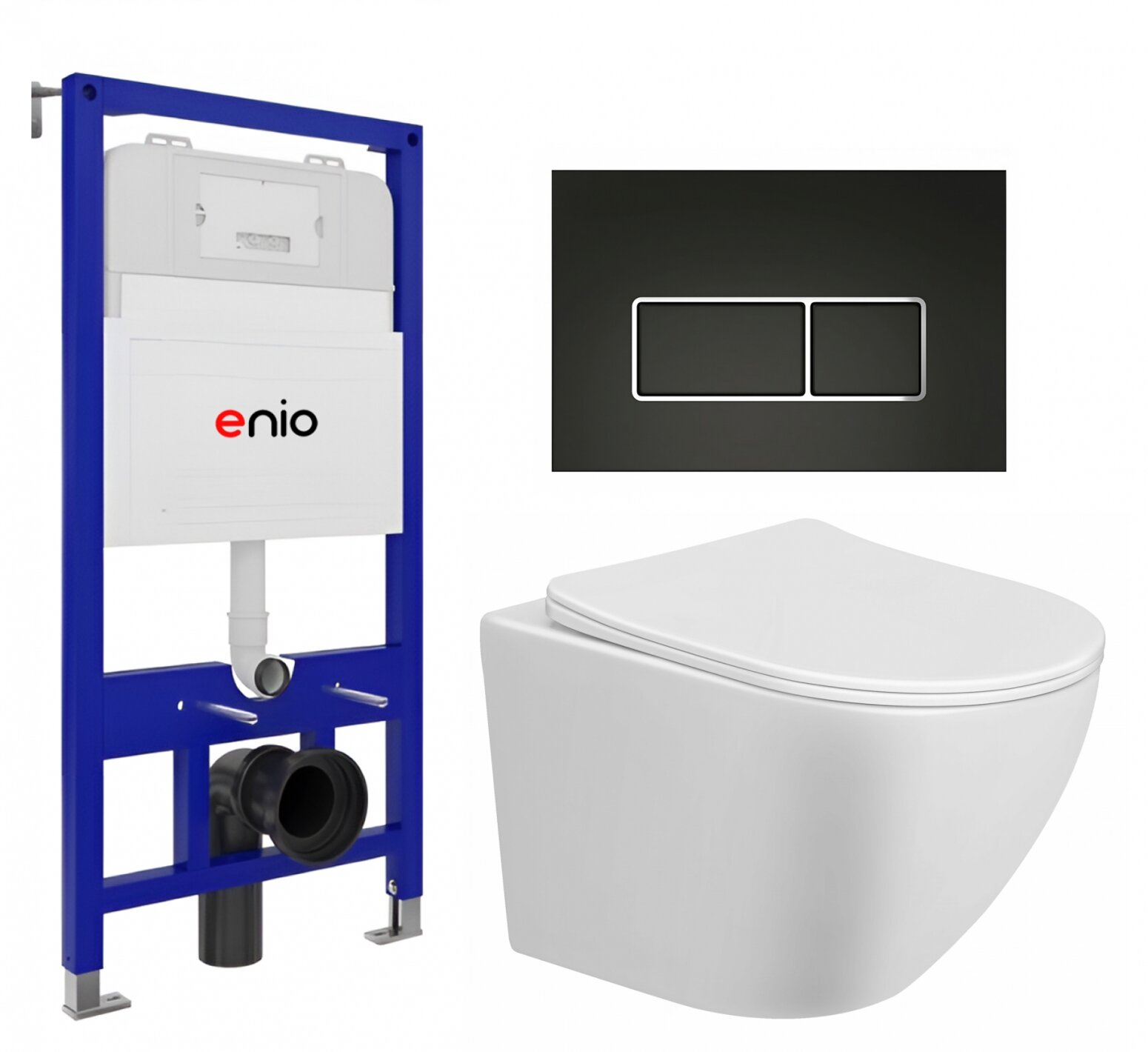 Комплект 3 в 1 инсталляция Enio Tecnico 52 EN8050052 + Унитаз подвесной Taliente Amato AM25010 + кнопка черная матовая, окантовка хром Rettangolo