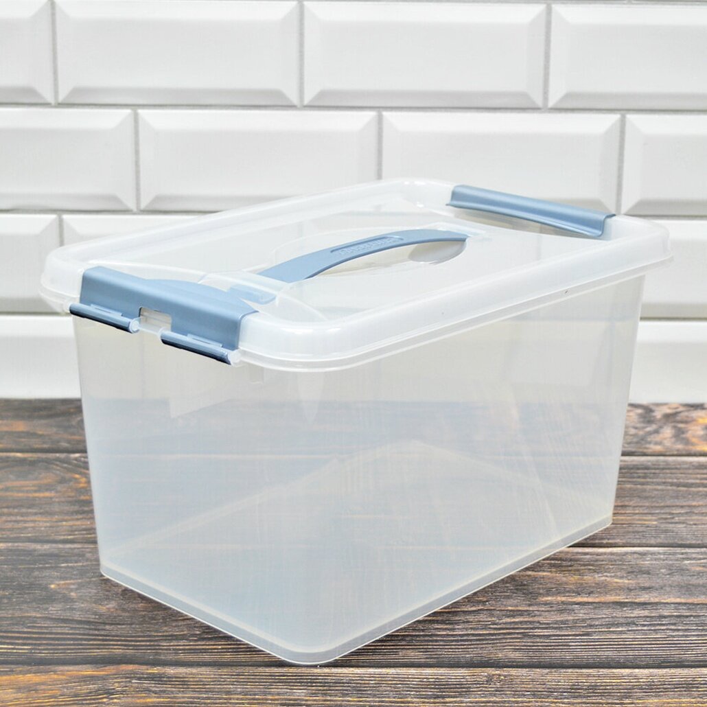 Контейнер 10л с защелками и ручкой "Клик", прозрачный, для хранения вещей