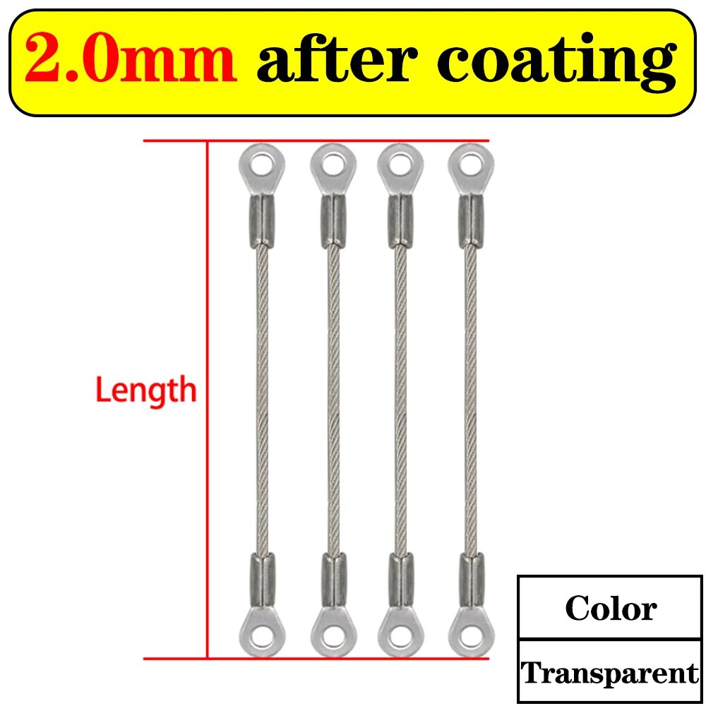 Кабель из нержавейки с ПВХ покрытием 4 шт. 2.0mm transparent, 0.3M