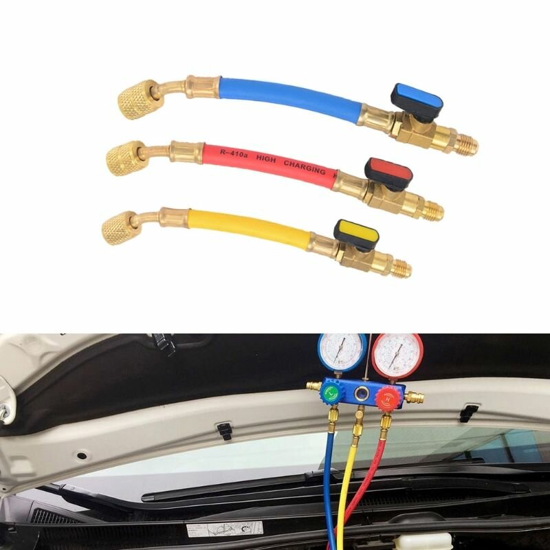 Практичный набор манометров R134a R410a, шланги для заправки холодильного оборудования, кондиционера, 800PSI, 19 см, резьба SAE 1/4 дюйма