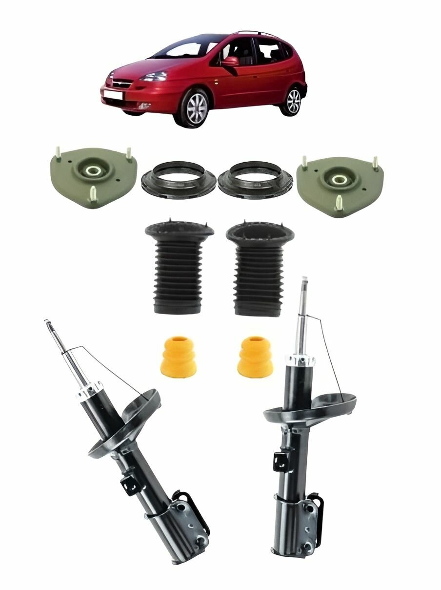Амортизаторы + опоры + пыльники передние Chevrolet Rezzo / Daewoo Tacuma / Реззо / Такома