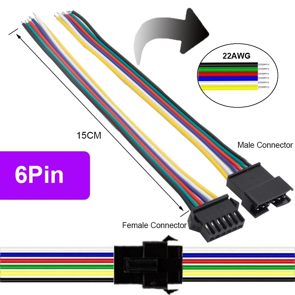 6Pin JST разъем, 20 пар, цветной кабель