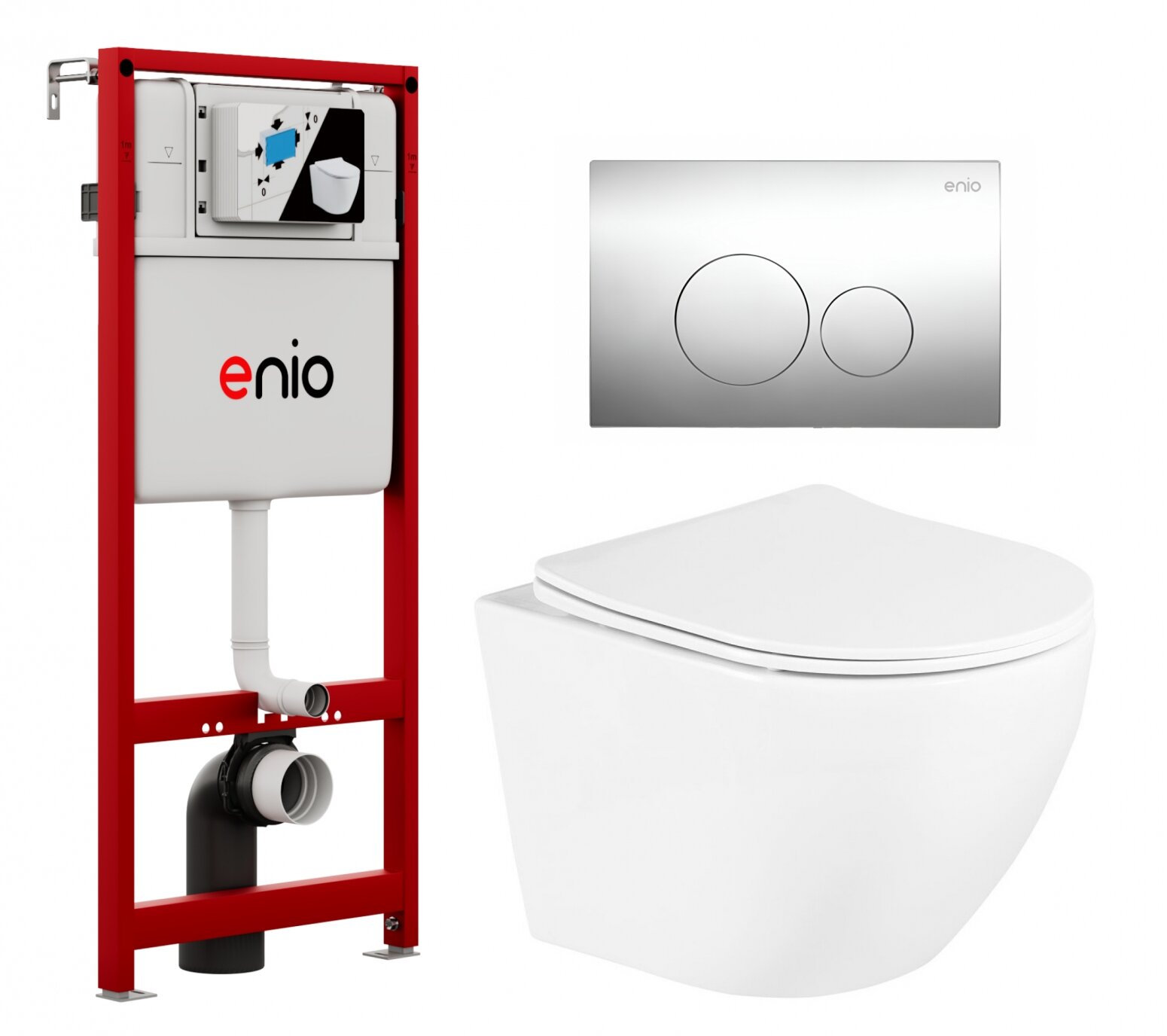 Комплект 3 в 1 инсталляция Enio Profi EN7050050 + Унитаз подвесной BelBagno Uno BB3105CHR/SC + кнопка хром Sfera