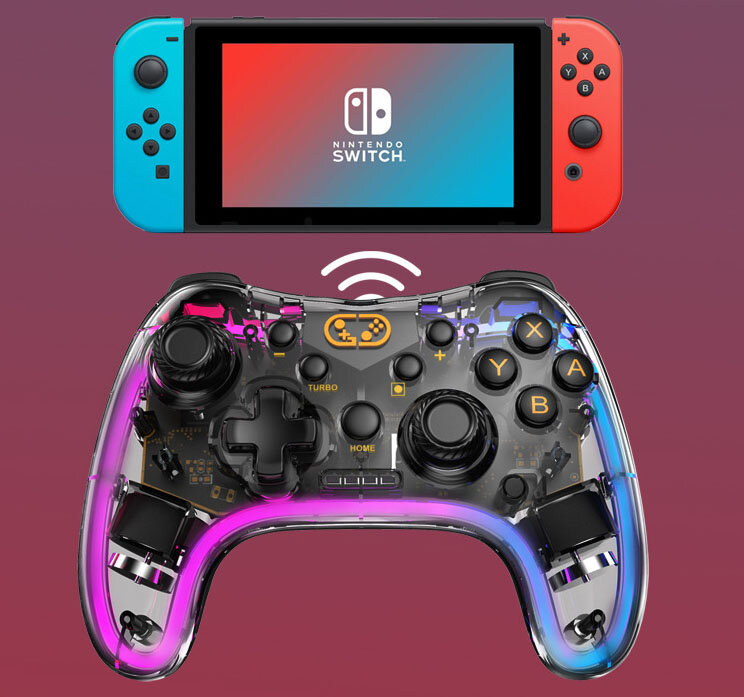 Контроллер для Nintendo Switch, беспроводной Pro Controller, совместимый с Nintendo Switch/Switch Lite/Switch OLED, поддерживает Turbo, функцию пробуждения и регулируемый LED, прозрачный, Joystick, материал ABS, сертификаты CE, RoHS, упаковка в