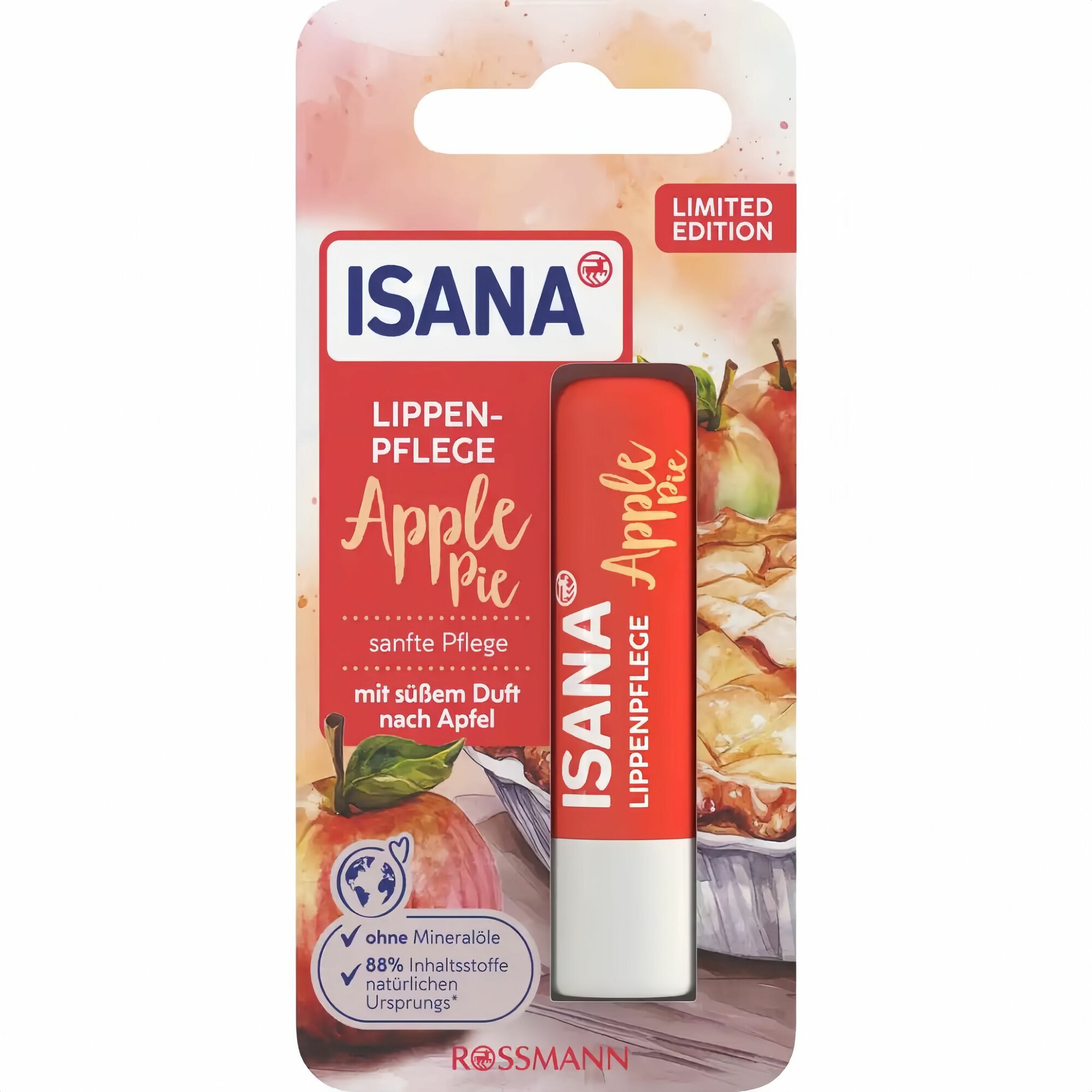 Бальзам для губ ISANA - Apple Pie, аромат яблока, с пчелиным воском, 4.8г, 1шт