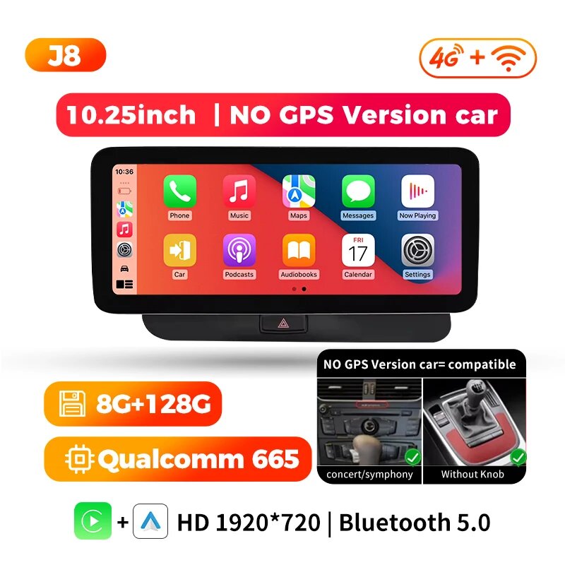 J8 10.25" Android автомагнитола для Audi Q5 8R (2009-2016), NO GPS, 8G+1