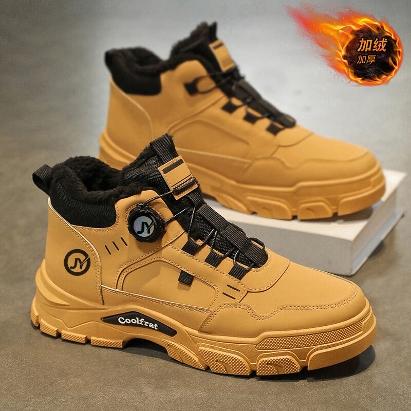 Зимние высокие ботинки Martin на флисовой подкладке для мужчин, британские рабочие ботинки в стиле ретро, мужские теплые короткие ботинки на толстой подошве, хлопковая обувь.