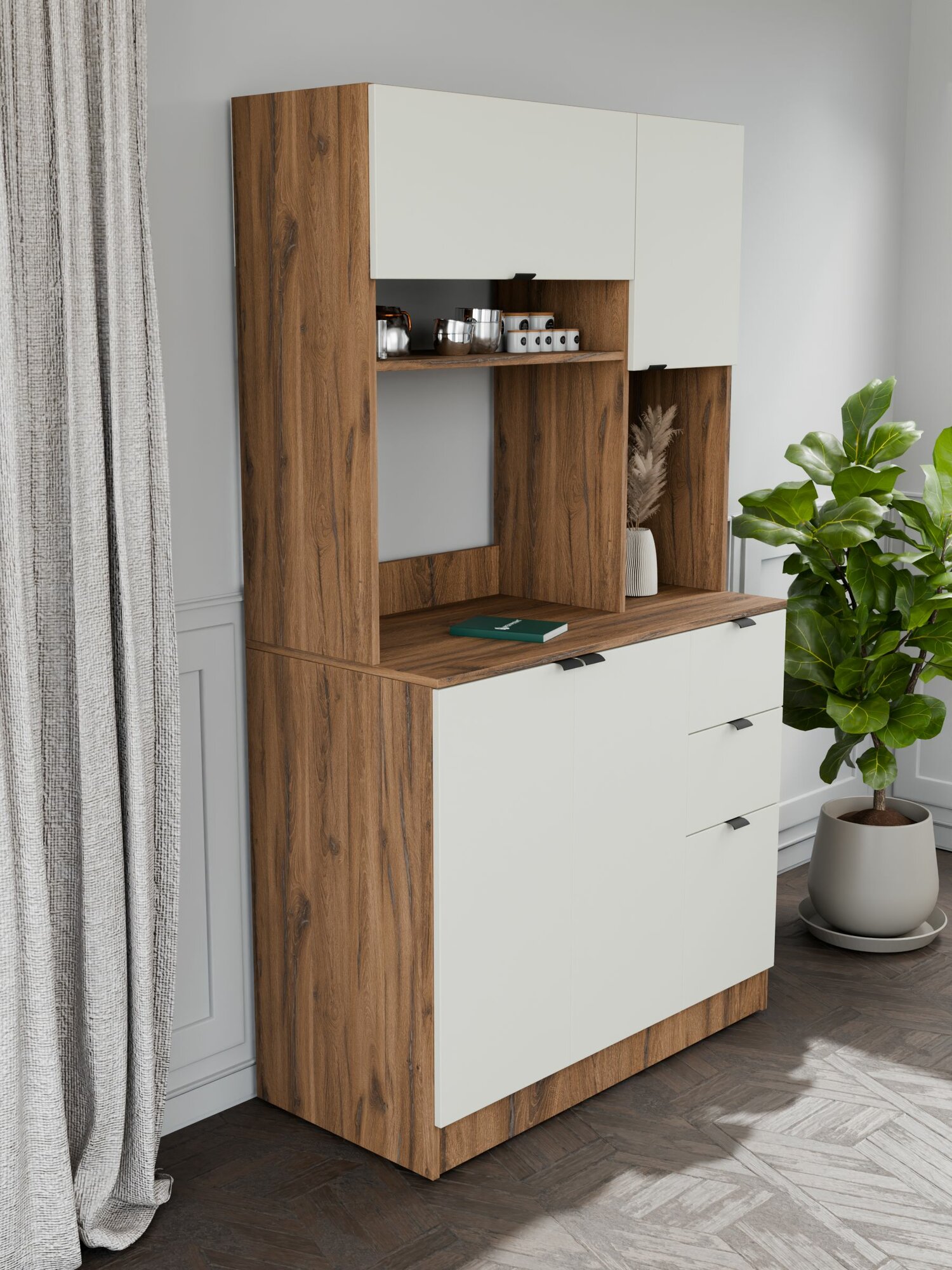 Изумлит Буфет Вилладж 100*180.4*48.7 см (ШхВхГ), дуб крафт табачный-бежевый