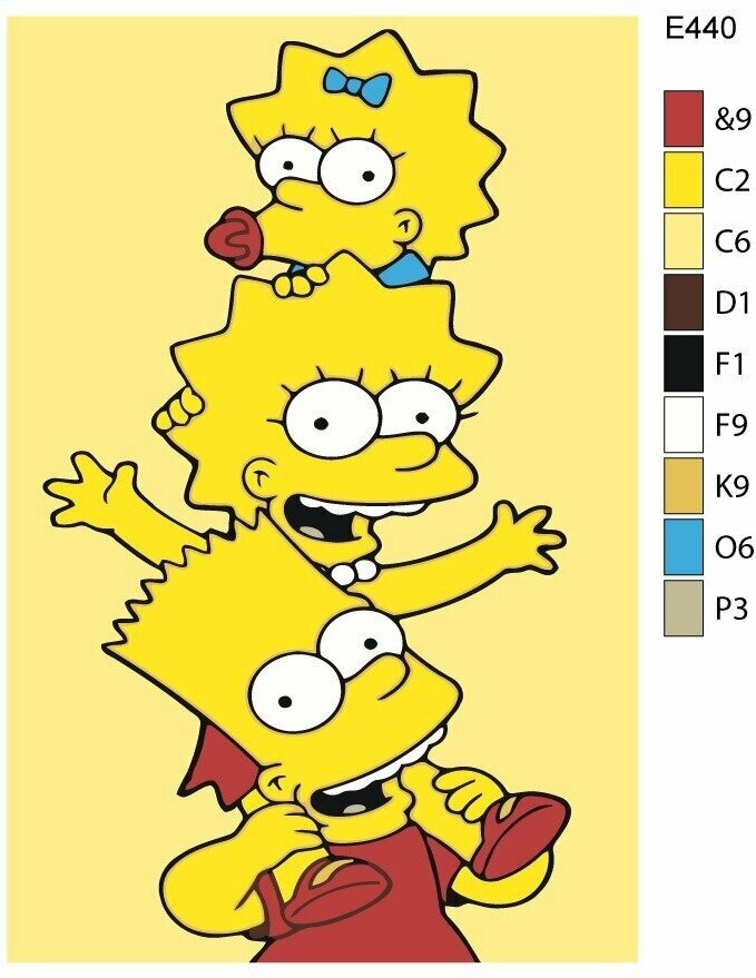 Детская картина по номерам E440 "Мультсериал - Симпсоны. Лиза, Барт и Мэгги Симпсоны" 20х30