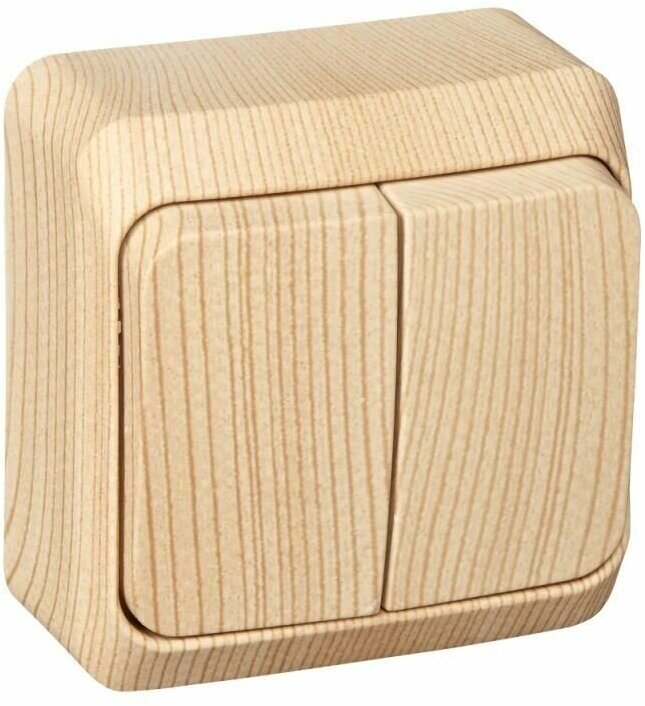 Выключатель 2-кл. ОП Этюд Дача 10А IP20 с подсветкой сосна SE BA10-006D