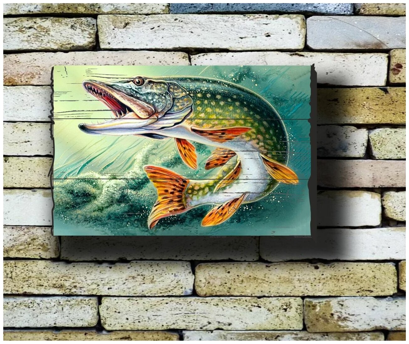 Картина на досках 'Рыбалка. Щука'