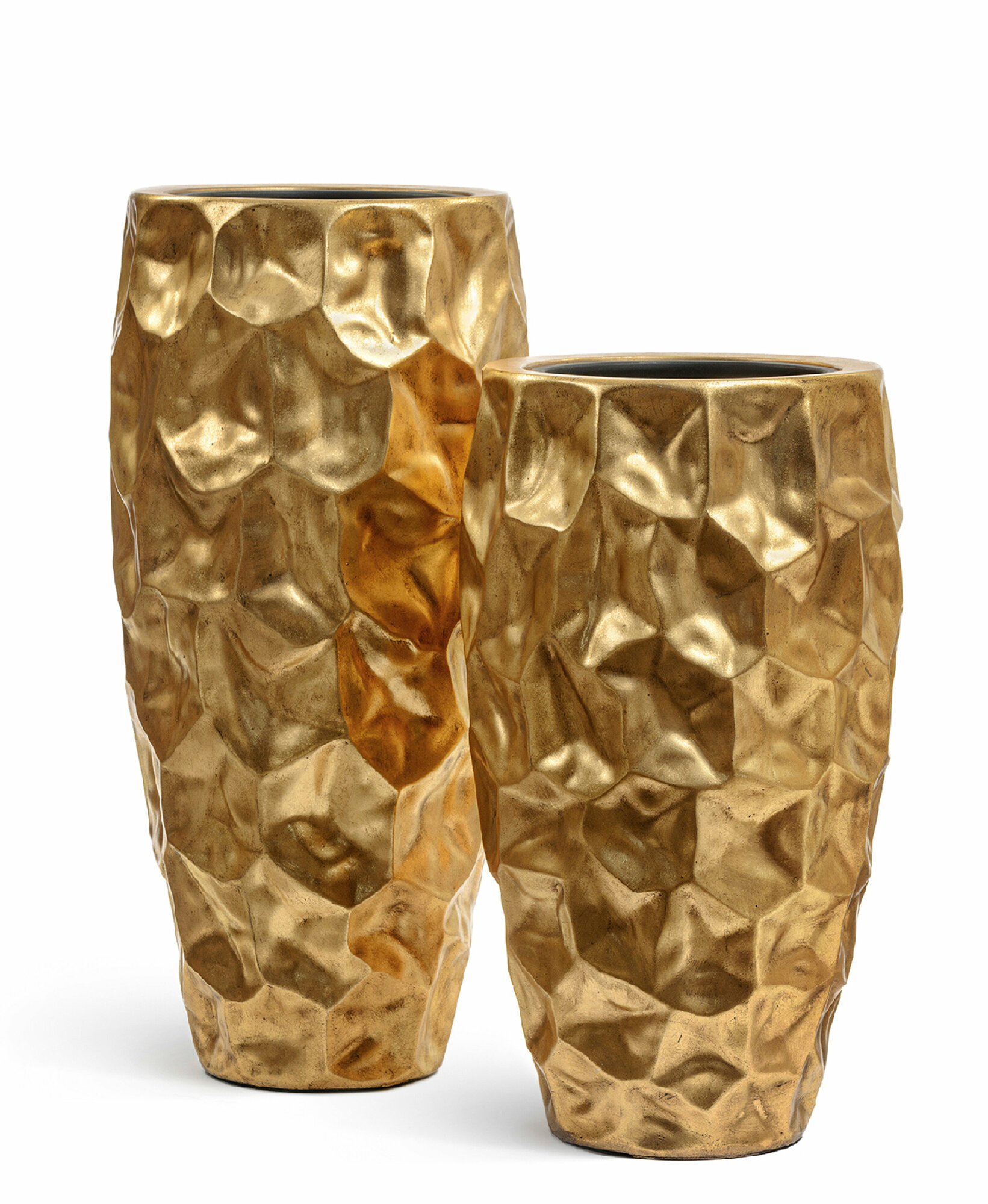 Кашпо напольное TREEZ Effectory Metal Высокий округлый конус Design Сrumple Сусальное золото д-42, в-75 см