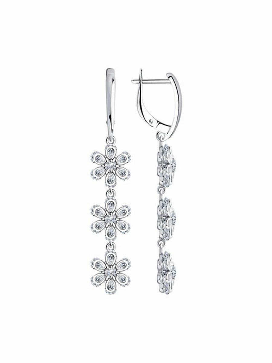 Серьги, серебро, 925 проба, родирование, фианит