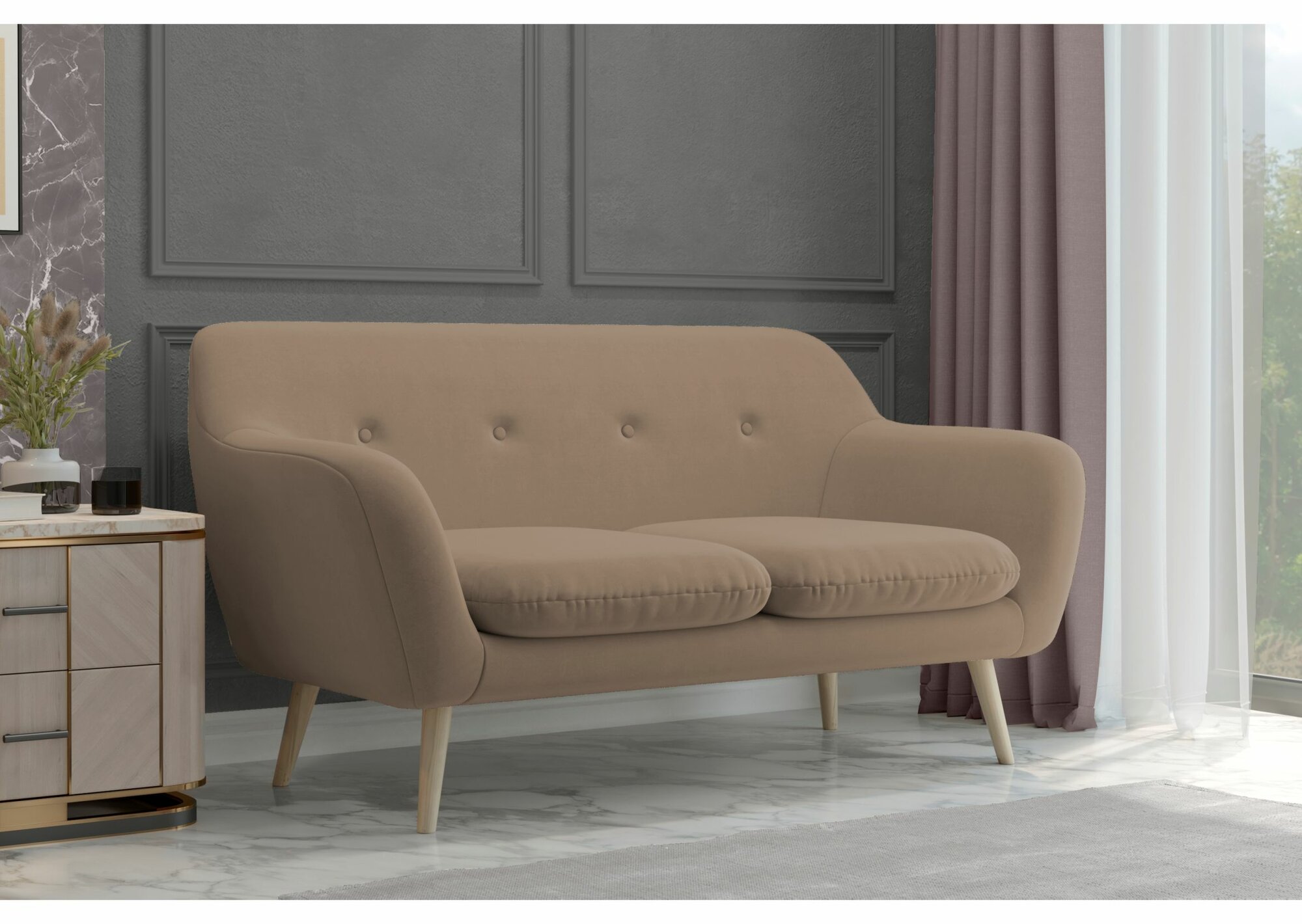 Диван прямой нераскладной Дайсон двухместный в цвете коричневый (бисквит)