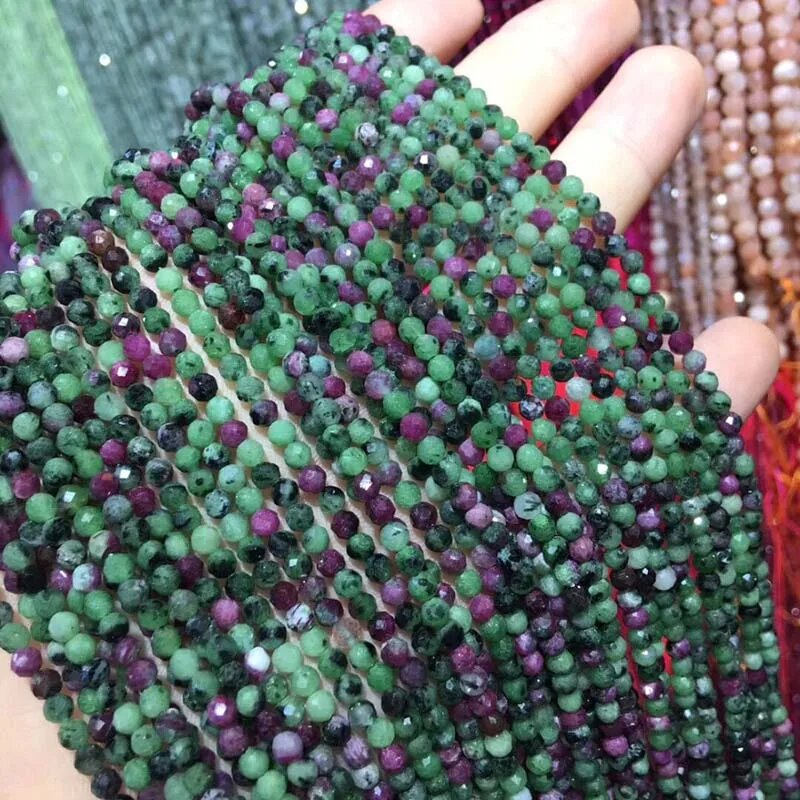 Бусины из натурального камня Турмалин Сапфир 2,3,4,5 мм Изумрудный, 4 мм, Red and Green