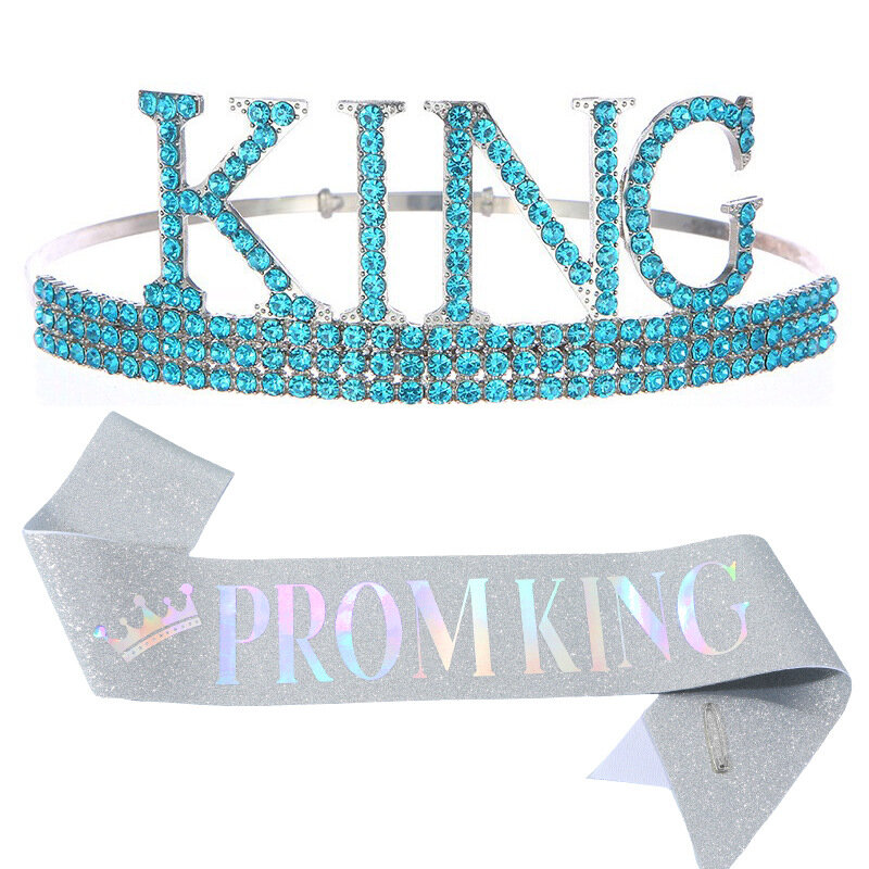 Корона мужская "король", для выпускного, с плечевым ремнем, цвет голубой