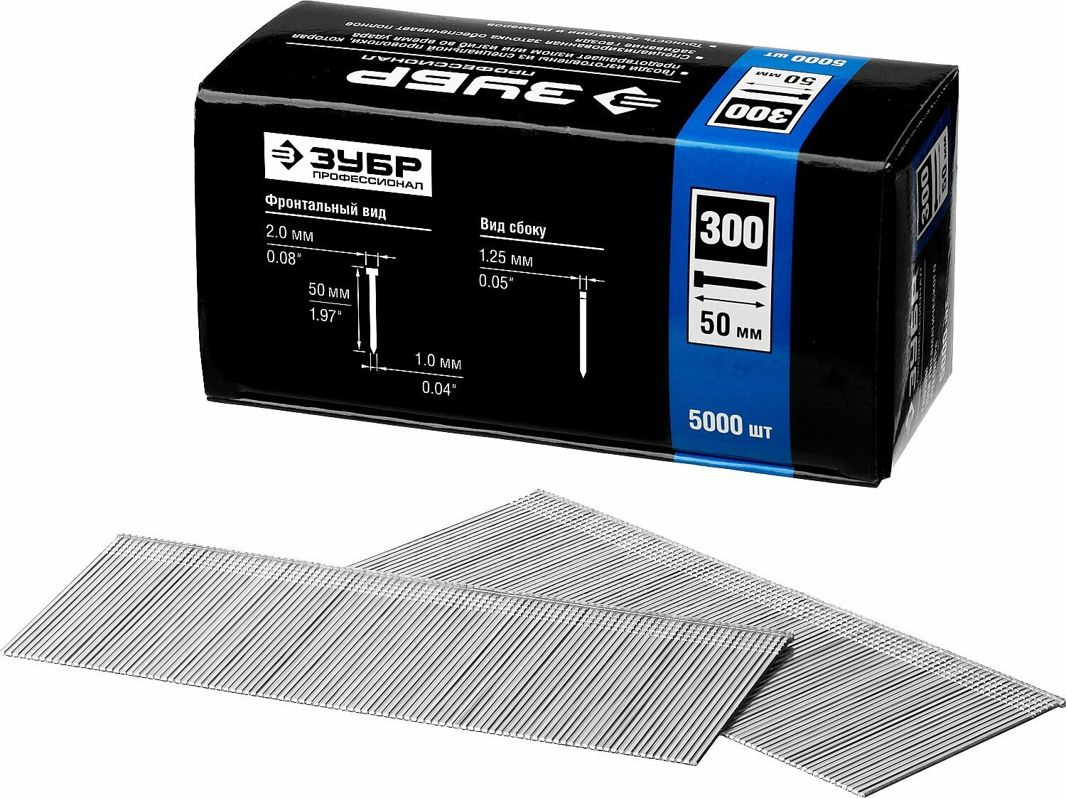 ЗУБР тип 18GA (47/300/F) 50 мм, 5000 шт, гвозди для нейлера, Профессионал (31830-50)