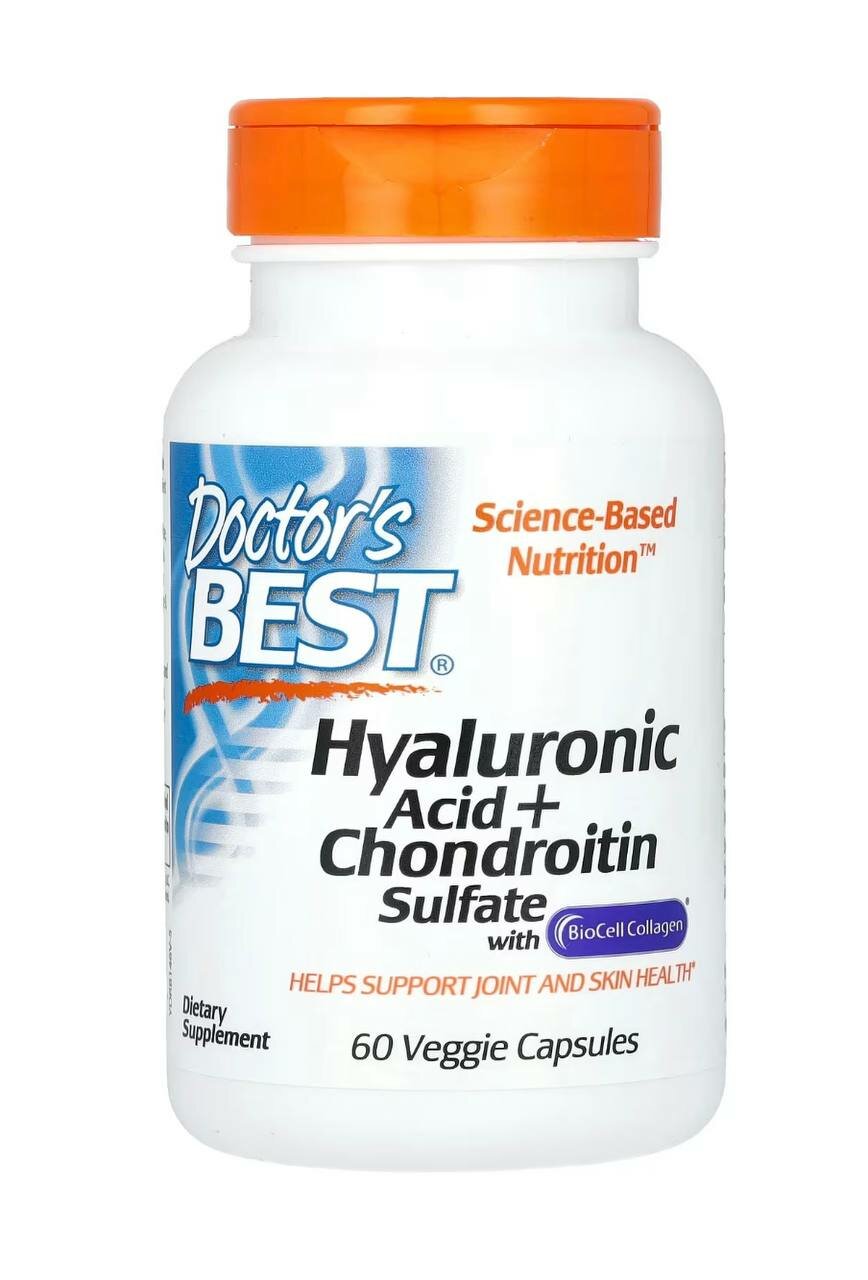 Капсулы Doctor's Best Hyaluronic Acid + Chondroitin Sulfate with BioCell Collagen вег, 110 г, 60 шт.