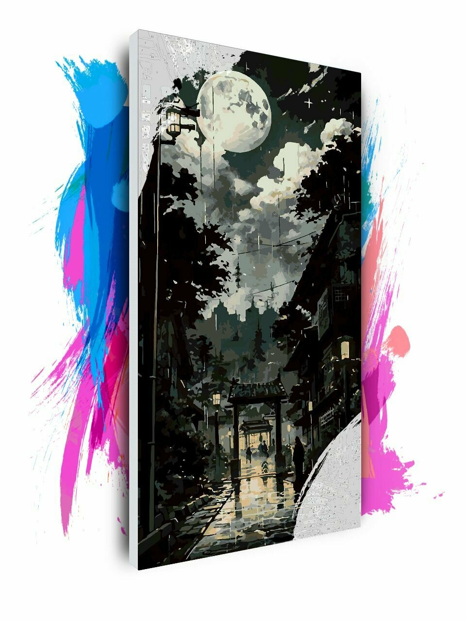 Картина по номерам на холсте Окадзаки под дождем, 60 х 120 см