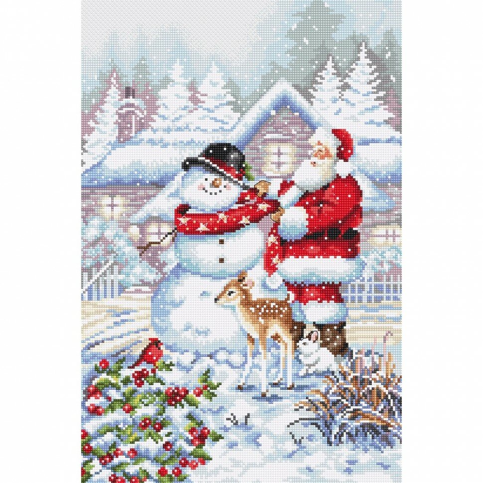 Набор для вышивания LetiStitch #L8015 Snowman and Santa (Снеговик и Санта-Клаус), Счетный крест, 22 х 33 см