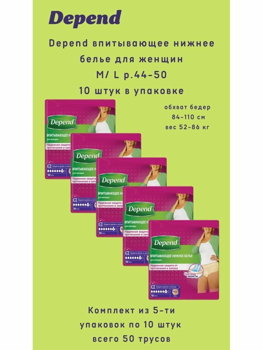Depend трусы одноразовые женщины размер М/L 10шт/уп