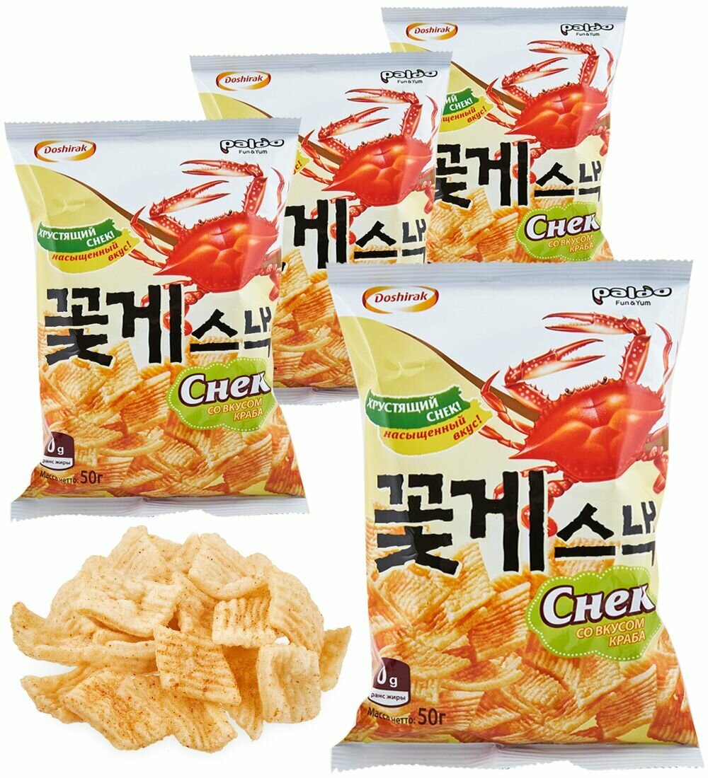 Чипсы 'Доширак' со вкусом краба, 4шт х 50г, Корея