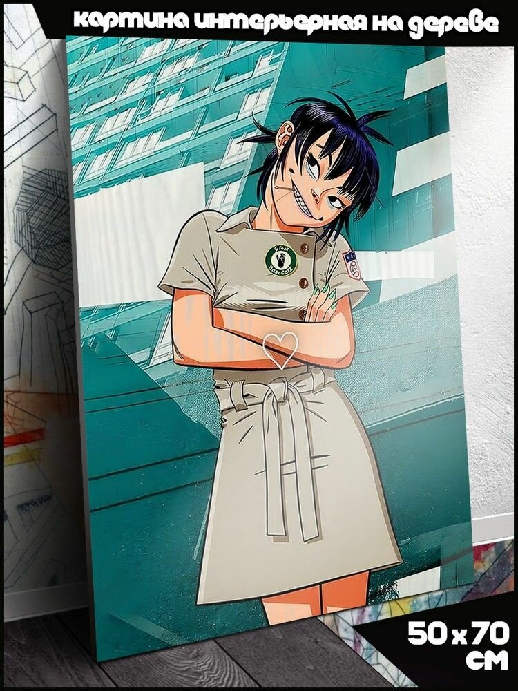 Картина интерьерная на дереве 50х70 см музыка Gorillaz (Горилас, Нудл, Noodle) - 15776