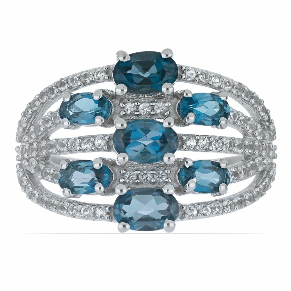 Кольцо тонкое, серебро, 925 проба, родирование, топаз