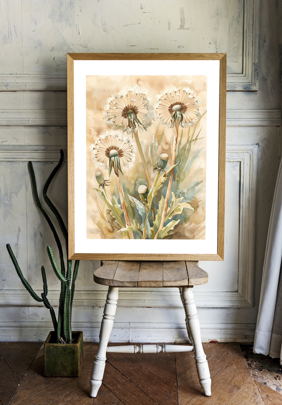 Постер "Воздушные одуванчики акварель" 50x70 в раме
