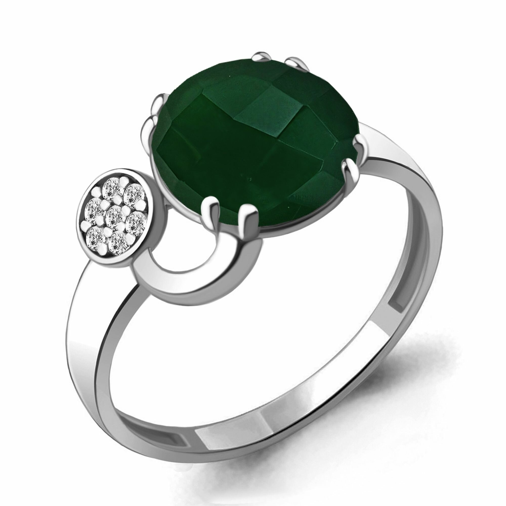 Кольцо, серебро, 925 проба, родирование, агат, фианит