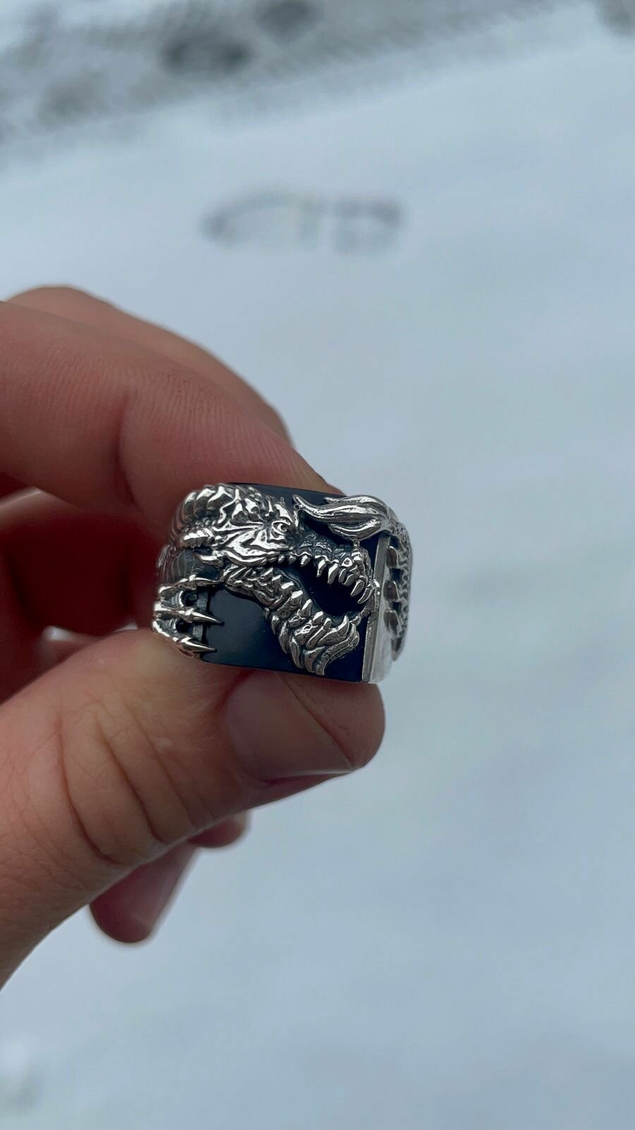 Печатка, серебро, 925 проба, чернение, обсидиан