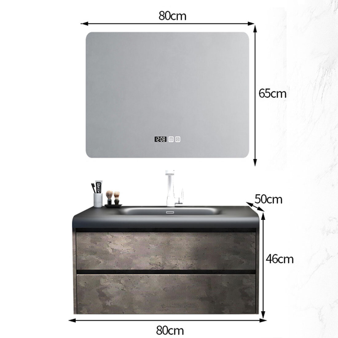 Комплект мебели для ванной Theseus - тумба с раковиной, умное зеркало с подсветкой (80 см)