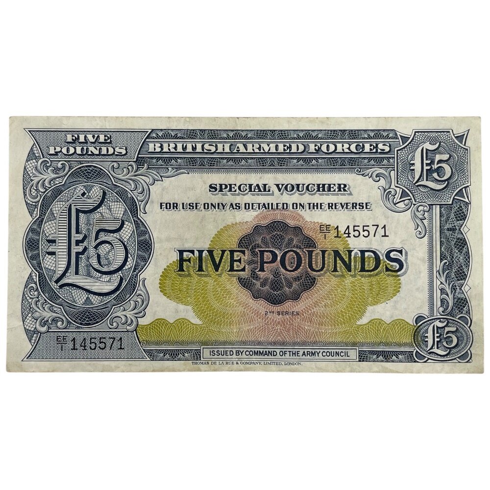 Великобритания, ваучер британских вооружённых сил на 5 фунтов 1948 г. (Серия EE-1) (Лот №2)