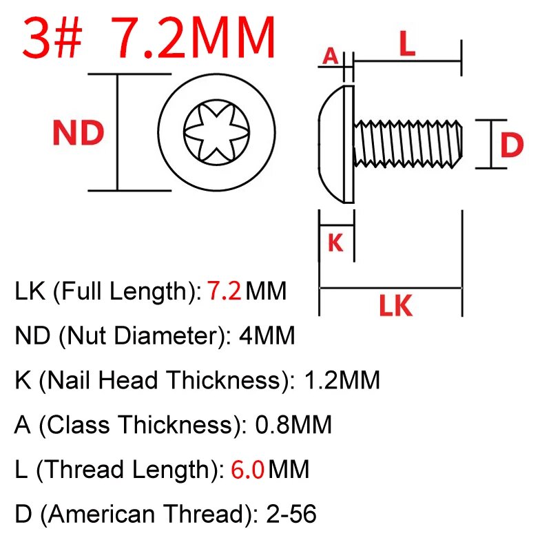 Винты Torx из нержавеющей стали 2-56 T6 для ножей 5 PCS, 3 Sliver 7.2MM