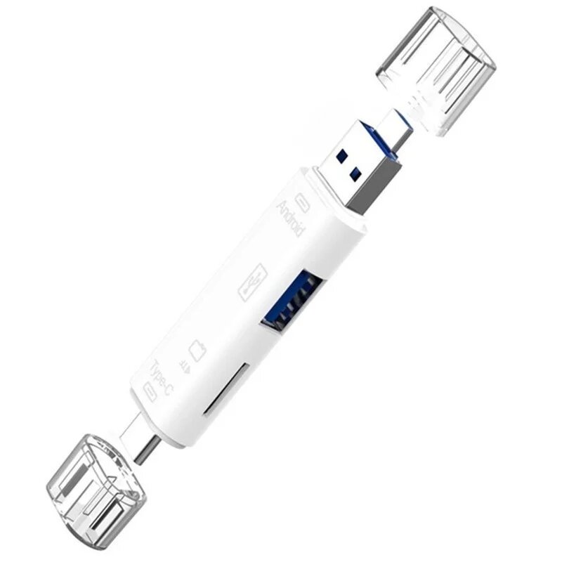 Многофункциональный Кардридер 5-в-1 USB 2.0 Type-C/USB/Micro-USB/TF/SD OTG-адаптер Для White